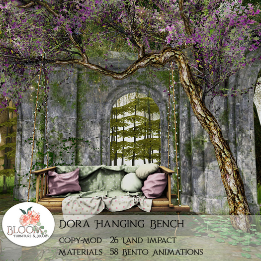 Second Life Marketplace - Bloom! - Dora Hanging Bench (ADD)